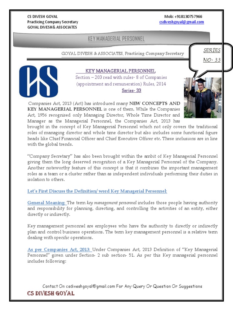 Key Managerial Personnel - Series-33 | PDF | Chief Executive Officer ...