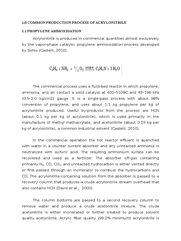 Common Production Process of Acrylonitrile | PDF | Chemical Compounds ...