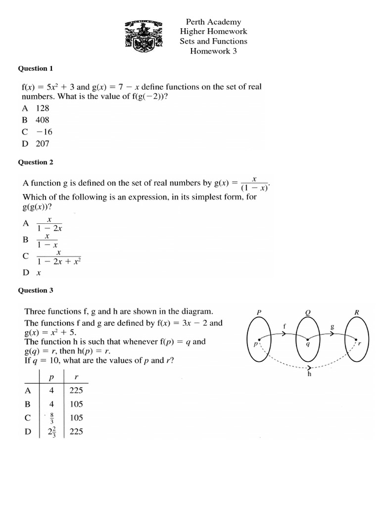 Higher Homework 3 - Sets and Functions | PDF