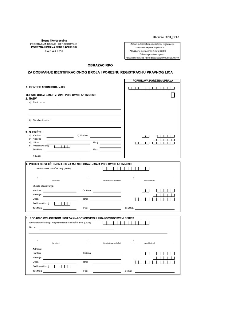 Obrazac RPO - PPL1 | PDF