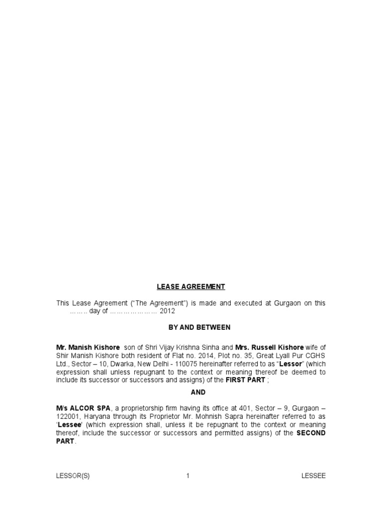 Draft Lease Agreement ALCOR SPA | PDF | Lease | Common Law