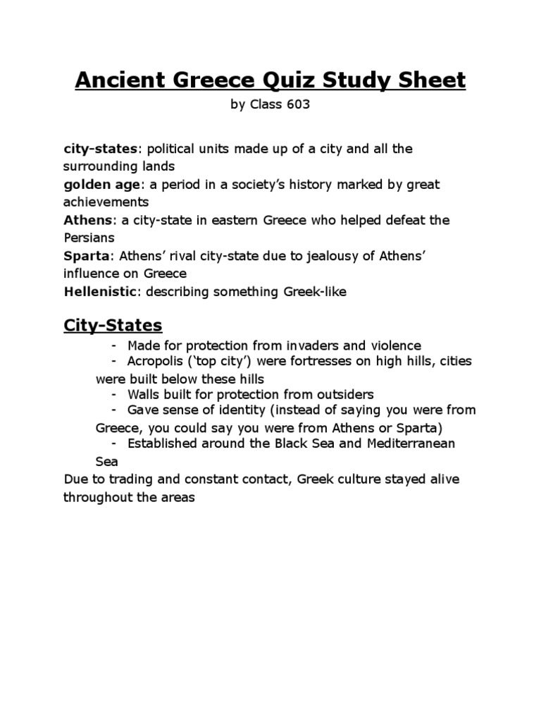 Ancient Greece Quiz Study Guide | PDF | Ancient Greece | Alexander The ...
