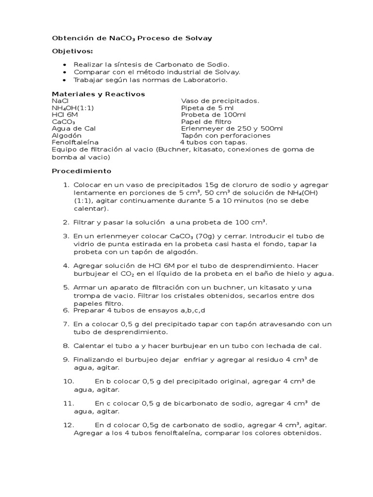 Proceso de Solvay | PDF | Carbonato de sodio | Carbonato