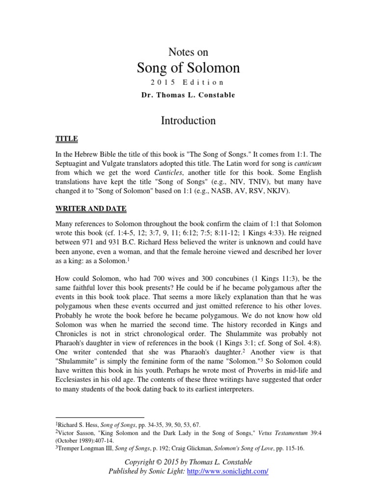 Song of Solomon: Notes On | PDF | Song Of Songs | Bible