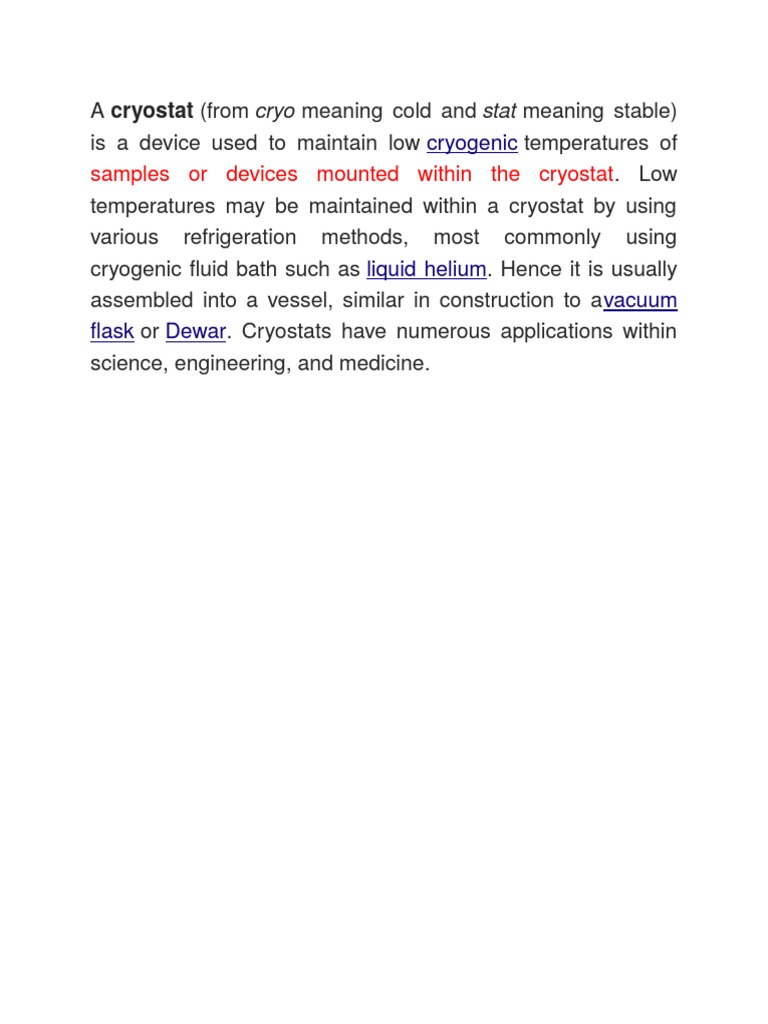 Understanding Cryostats and Their Uses | PDF