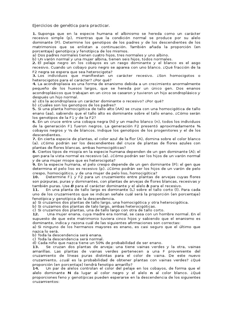 Ejercicios de Genética para Practicar | PDF | Dominancia (Genética ...