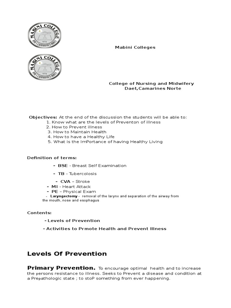 Levels of Prevention | PDF | Preventive Healthcare | Health Sciences