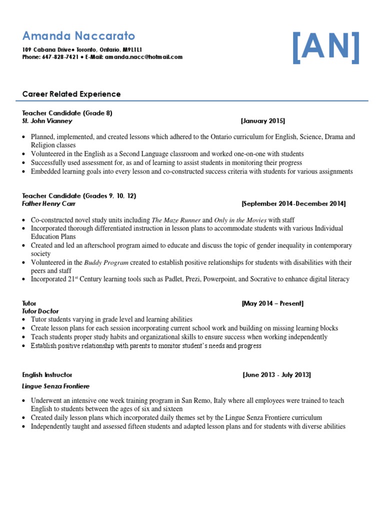 TDSB Resume PDF | PDF | Lesson Plan | Differentiated Instruction