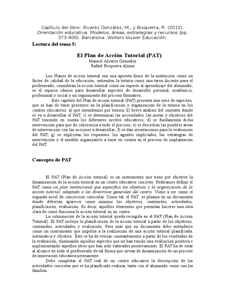 El Pat Plan De Acción Tutorial Pdf Aprendizaje Evaluación