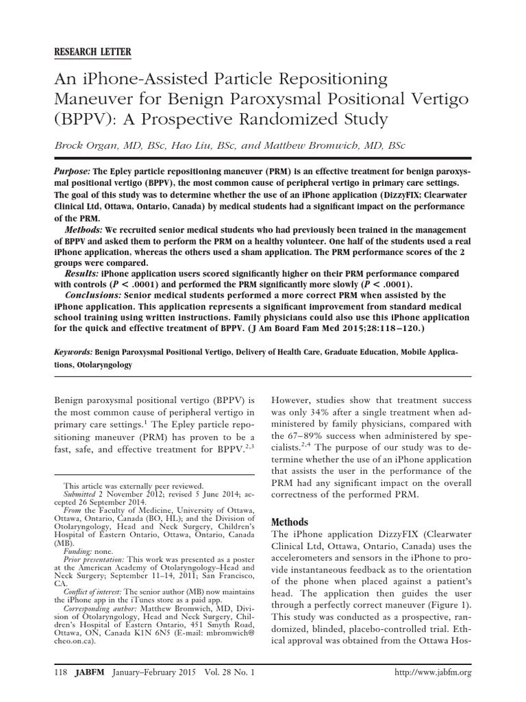 An Iphone-Assisted Particle Repositioning Maneuver For Benign ...