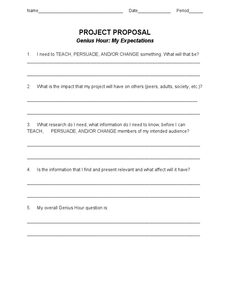 Genius Hour Project Proposal Template | PDF
