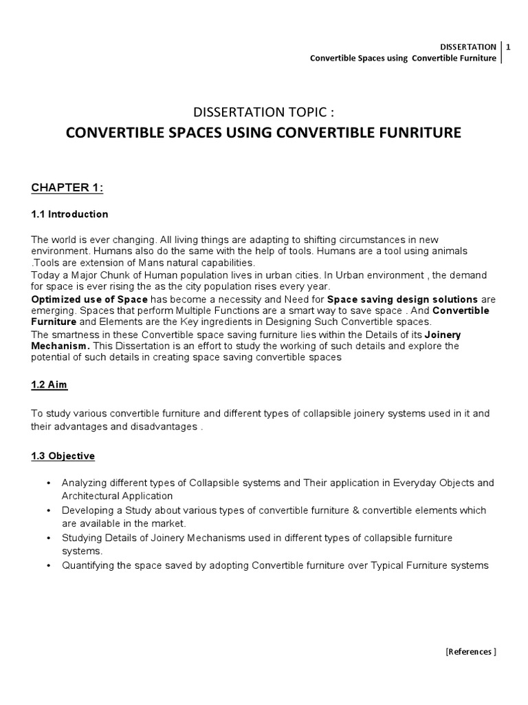 Dissertation Topic - Convertible Furniture | PDF | Thesis | Computing And Information Technology