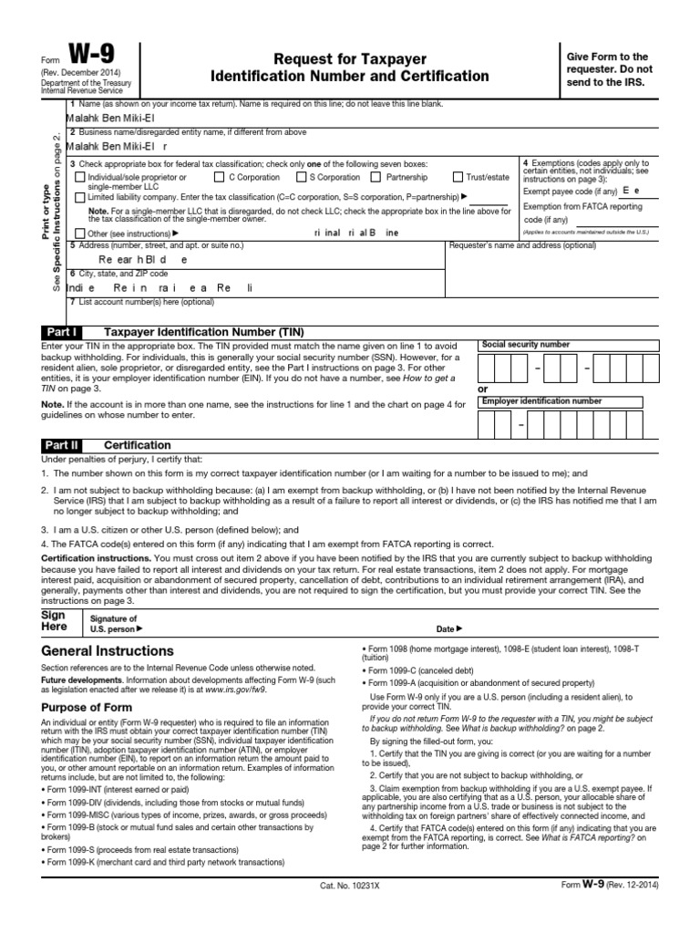 Request For Taxpayer Identification Number and Certification | PDF ...
