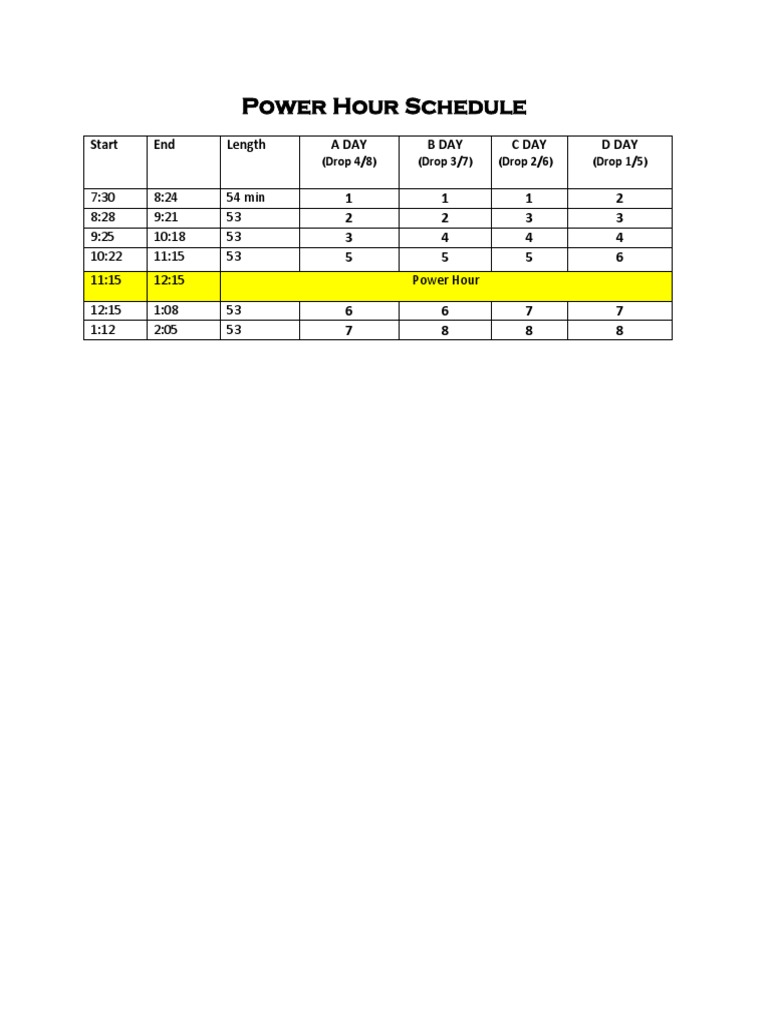 Power Hour Schedule 2015 | PDF