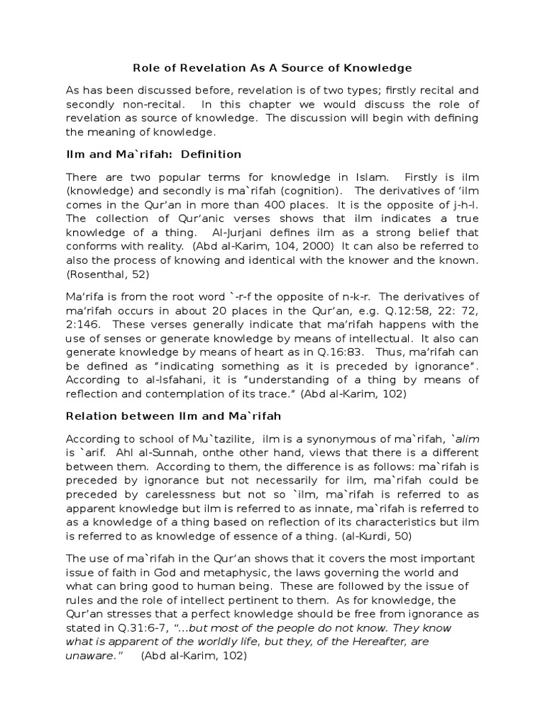 Revelation as Knowledge Source | PDF | Revelation | Tawhid
