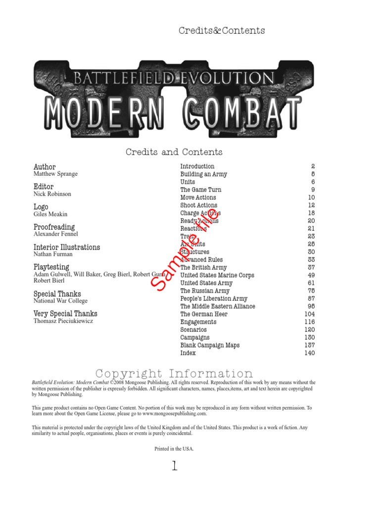 Sample File: Credits and Contents | PDF | Dice | Gaming