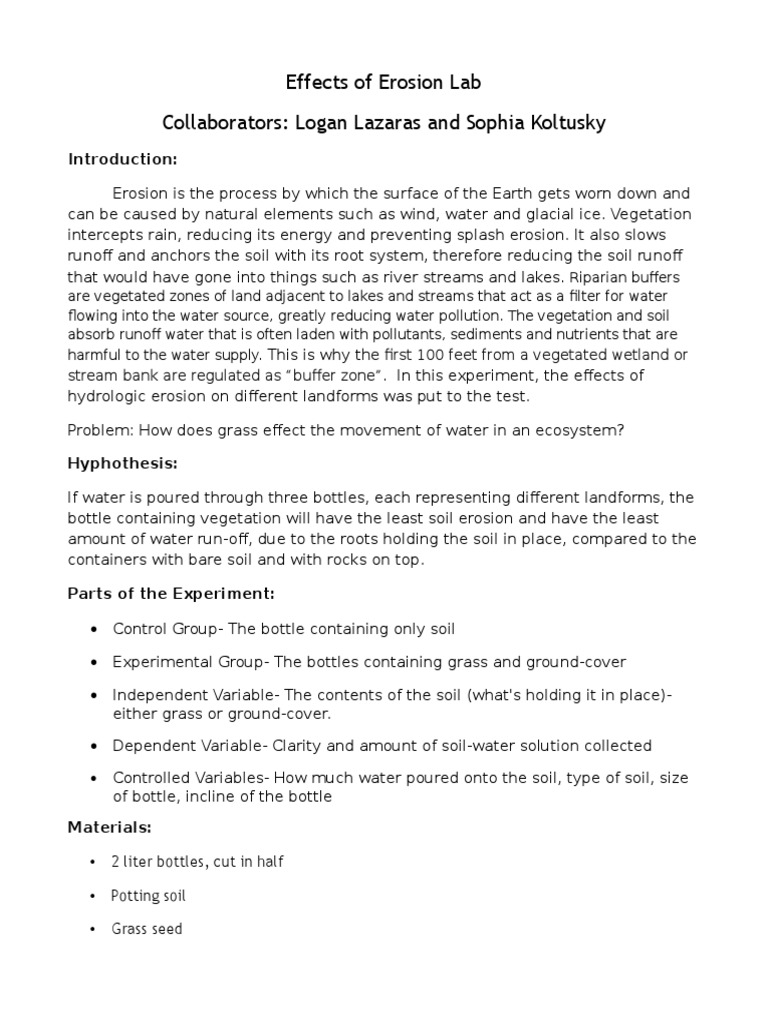 Erosion Lab: Impact of Vegetation on Water | PDF | Surface Runoff | Erosion