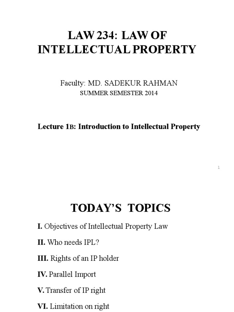 Intellectual Property Law Lecture 1B | PDF | Intellectual Property ...