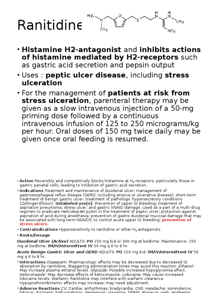 Ranitidine: of Histamine Mediated by H2-Receptors Such | PDF | Peptic ...