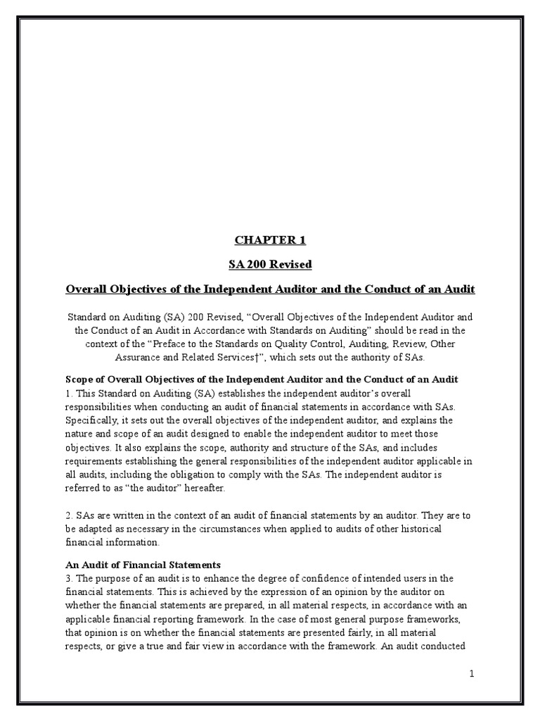 SA 200 Revised Overall Objectives of The Independent Auditor and The ...