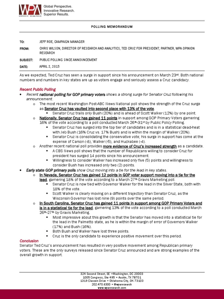 Poll Memo | PDF | Opinion Poll | Republican Party (United States)