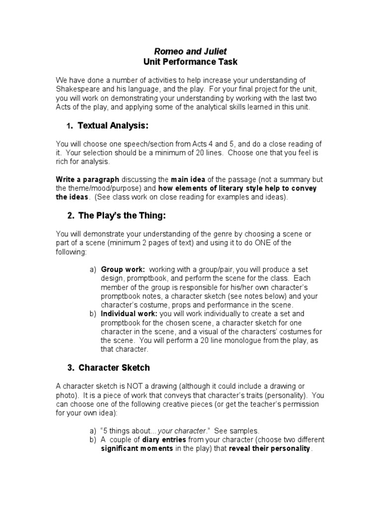 Romeo and Juliet Final Project Task | PDF | Art