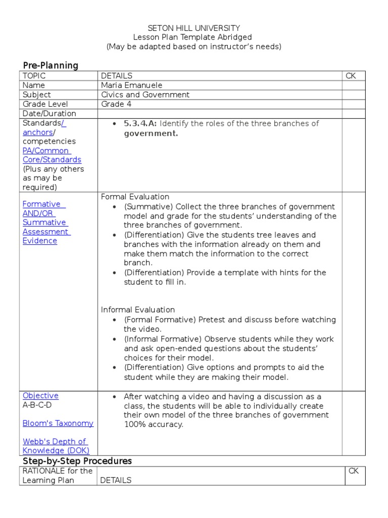 Civics Lesson Plan Assessment | PDF | Educational Assessment | Lesson Plan