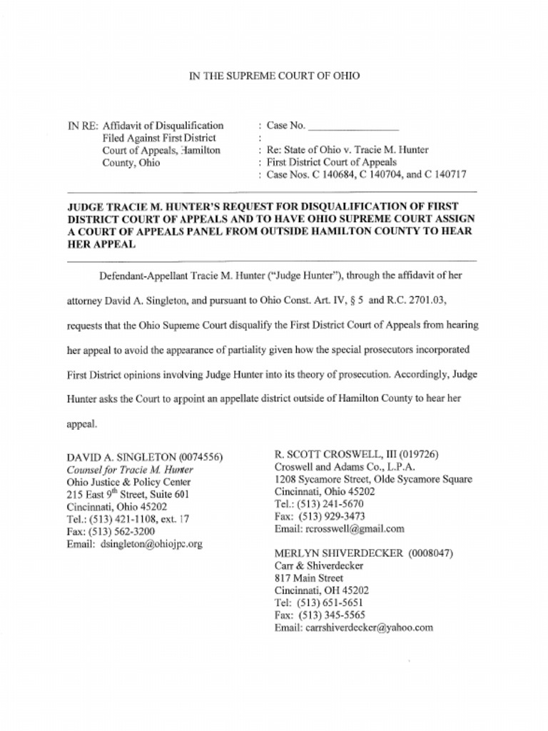 Affidavit of Disqualification First District Court of Appeals | PDF