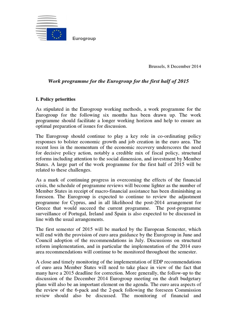 Eurogroup Work Programme I 2015 | PDF | Eurozone | Politics Of The ...
