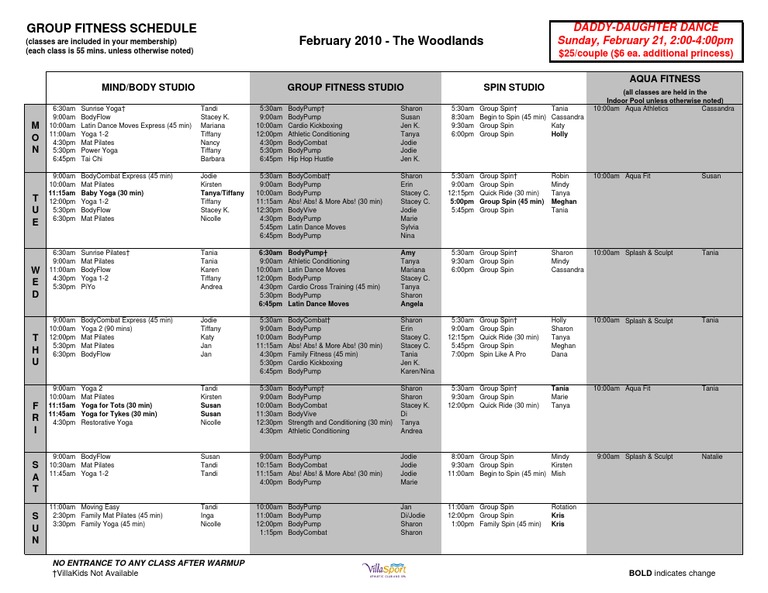 Fitness Class Schedule | PDF | Self Care | Physical Exercise