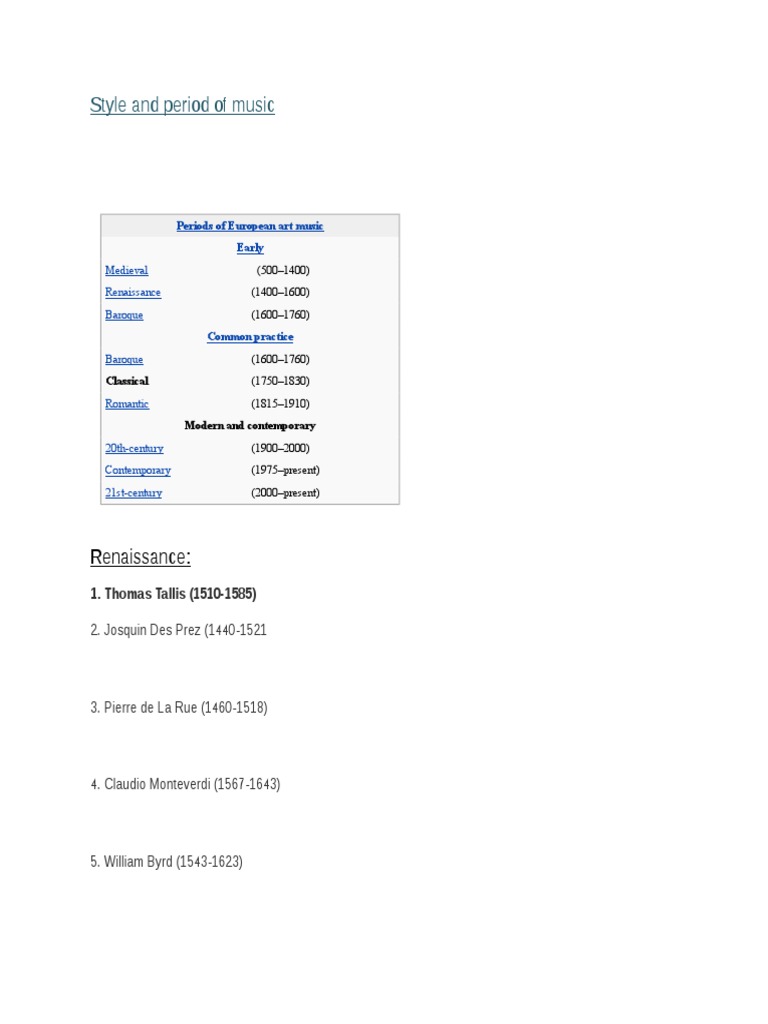 Style and Period of Music | PDF | Classical Period (Music) | Common ...