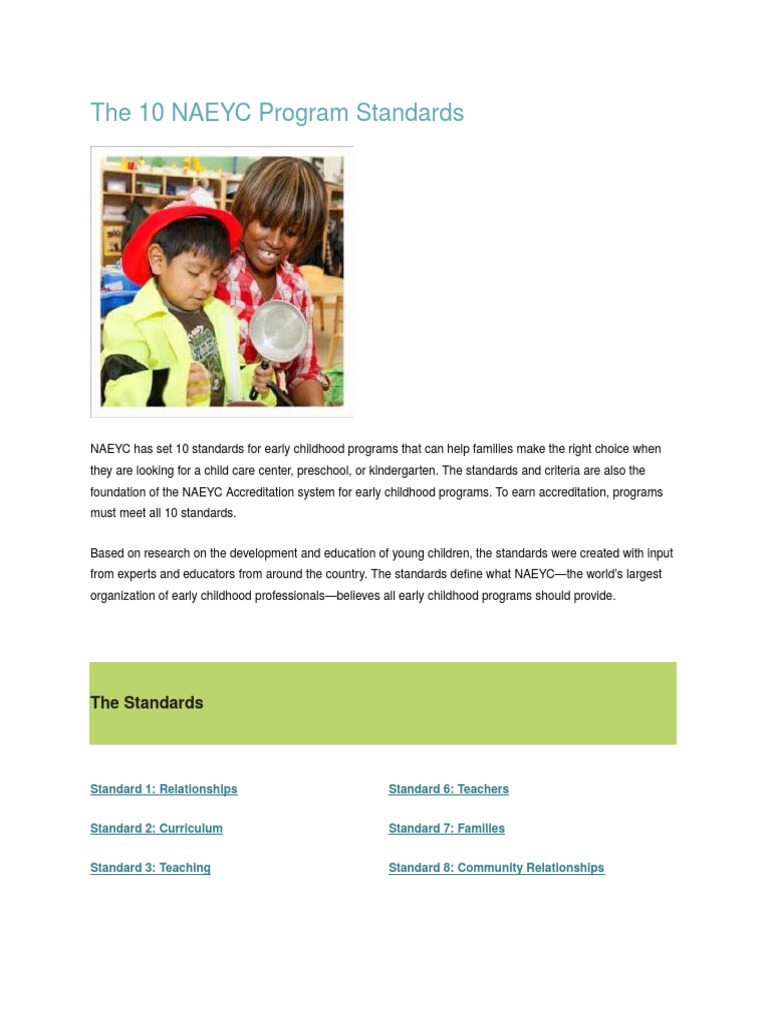 The 10 Naeyc Program Standards | PDF | Teachers | Educational Assessment
