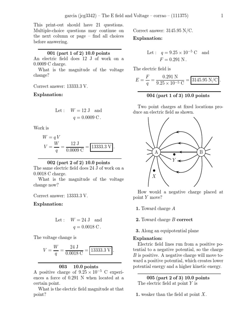Electric Field and Voltage Calculations | PDF | Electronvolt | Electric ...