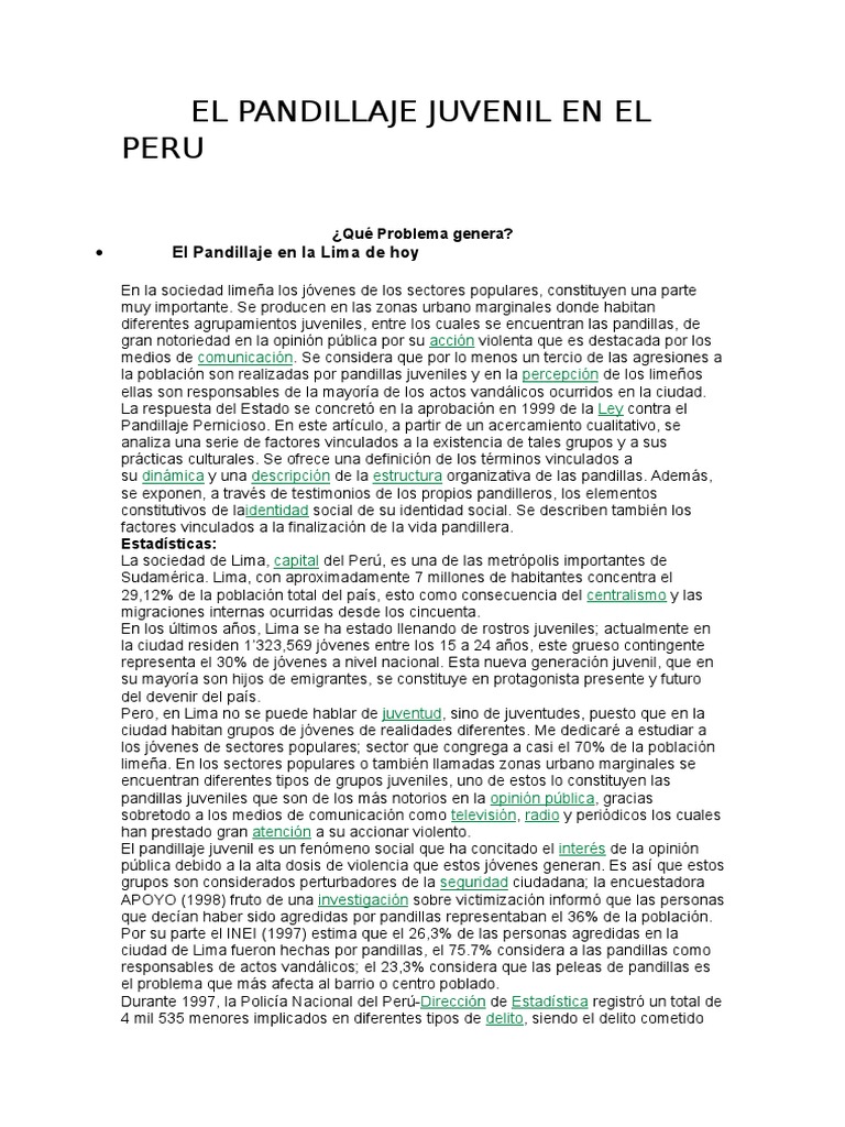El Pandillaje Juvenil en El Peru | PDF | Familia | Pobreza