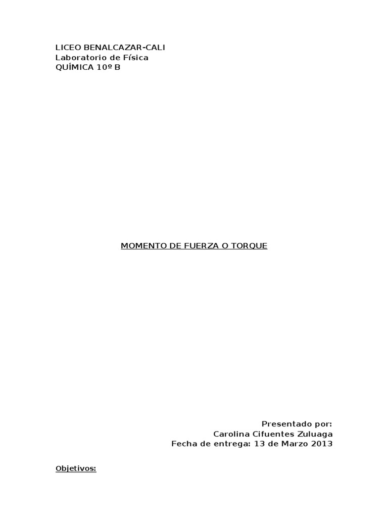 Laboratorio 2 de Fisica Torque o Momento de Fuerza | PDF | Rotación ...
