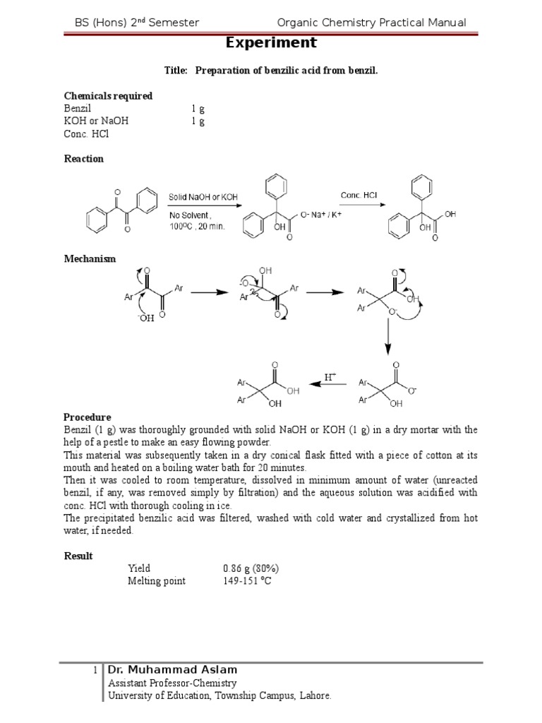Preparation of Benzilic Acid From Benzil | PDF | Filtration | Sodium ...