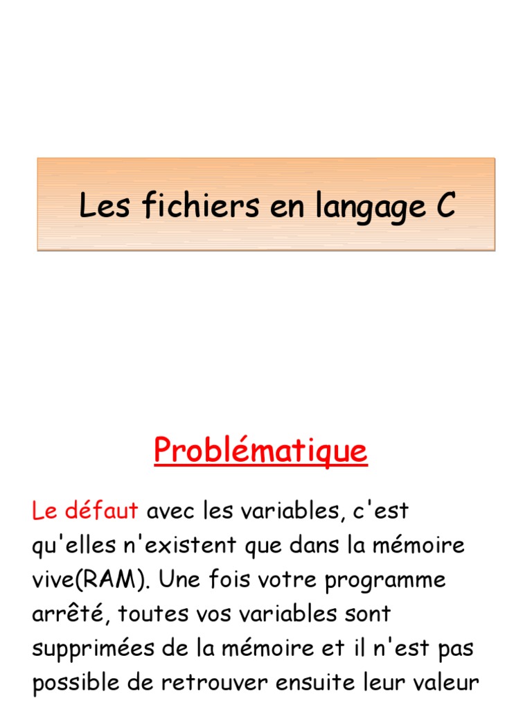 Les Fichiers en Langage C | PDF | Pointeur (programmation) | Fichier texte