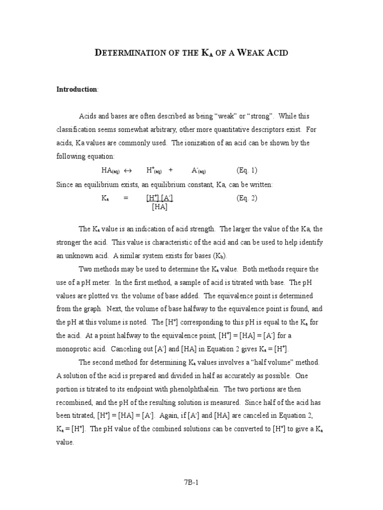 Determining Ka of a Weak Acid Lab | PDF