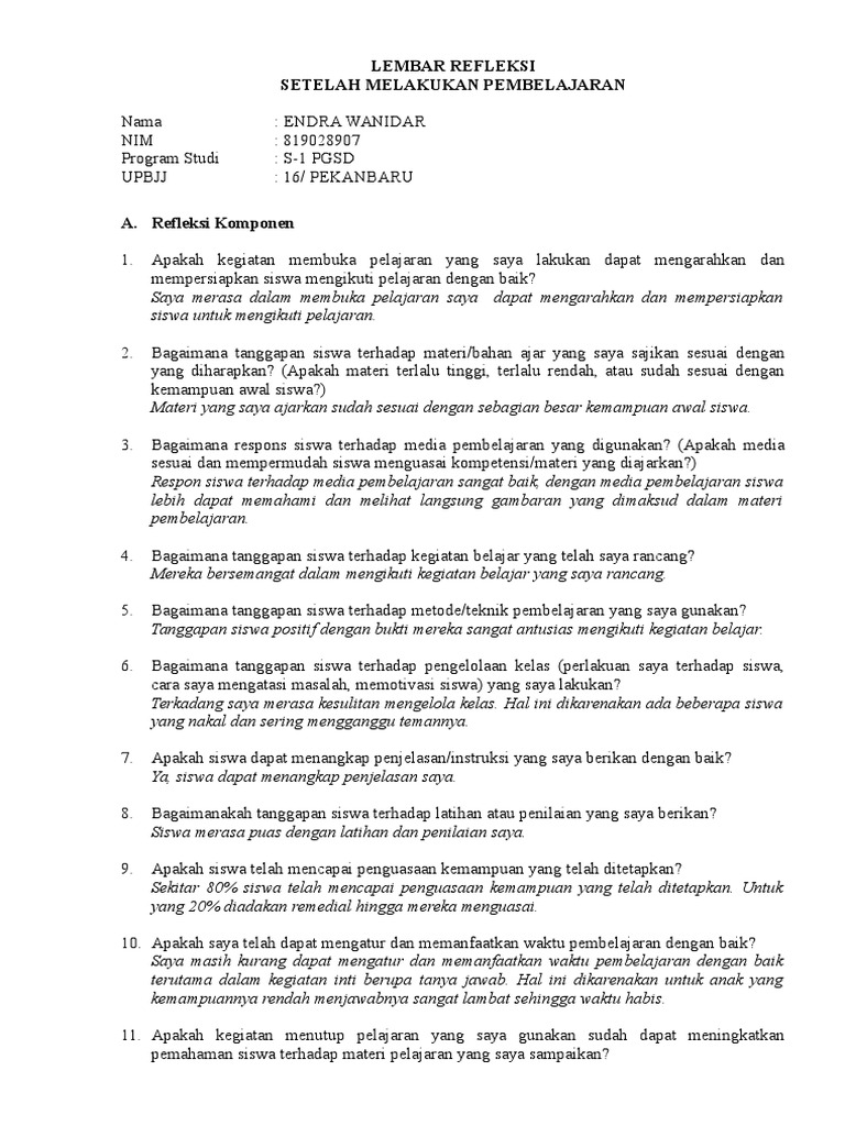 Contoh LEMBAR-REFLEKSI | PDF