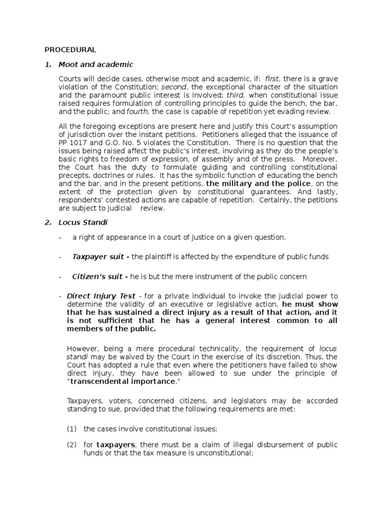 Moot and Academic: Procedural | PDF | Facial Challenge | Overbreadth ...