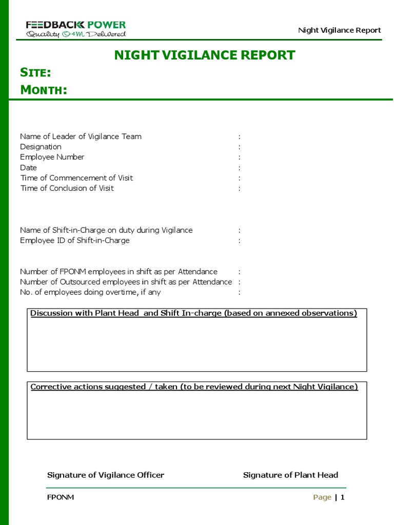 Night Vigilance Report | PDF | Finance & Money Management