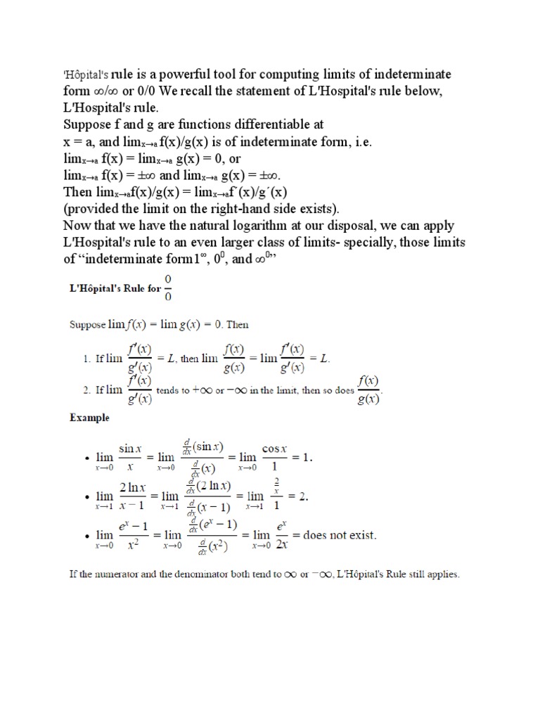 Calculus Students: Master L'Hôpital's Rule | PDF