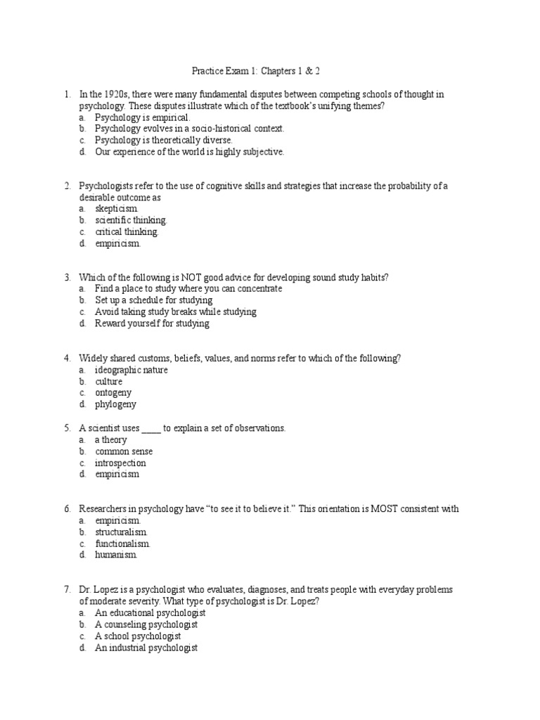 Introduction to Psychology Practice Exam | Experiment | Psychoanalysis