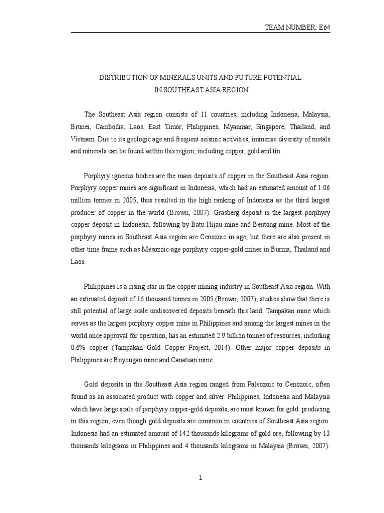 Distribution of Minerals Units in Southeast Asia and Future ...