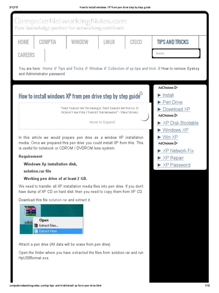 How To Install Windows XP From Pen Drive Step by Step Guide PDF | PDF ...
