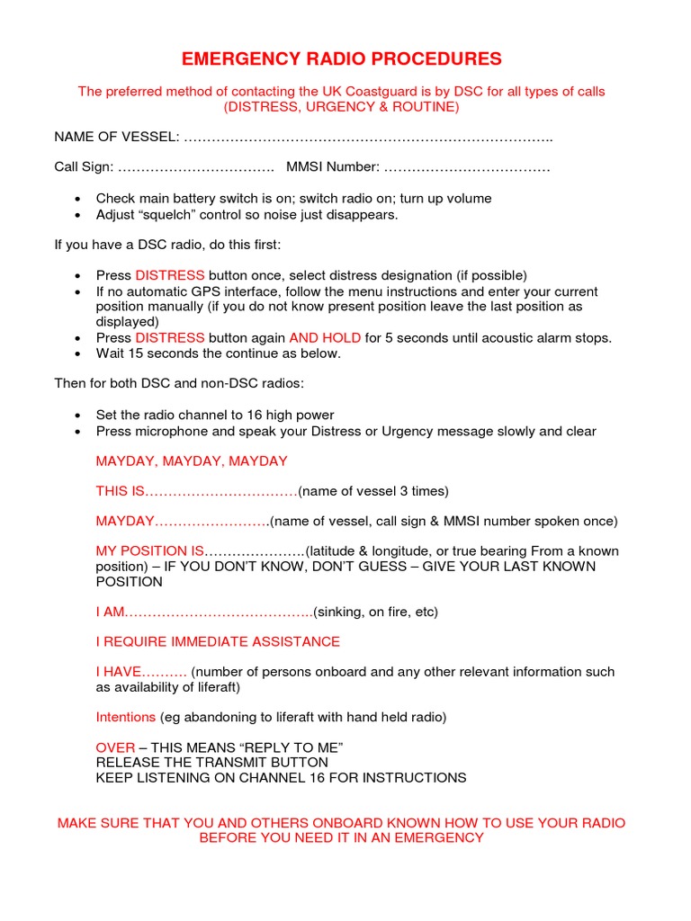 Radio Emergency Procedures[1] | Telecommunications | Electronics