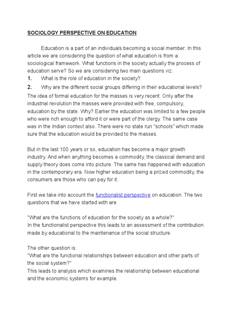 Sociology Perspective On Education | PDF | Émile Durkheim | Sociology