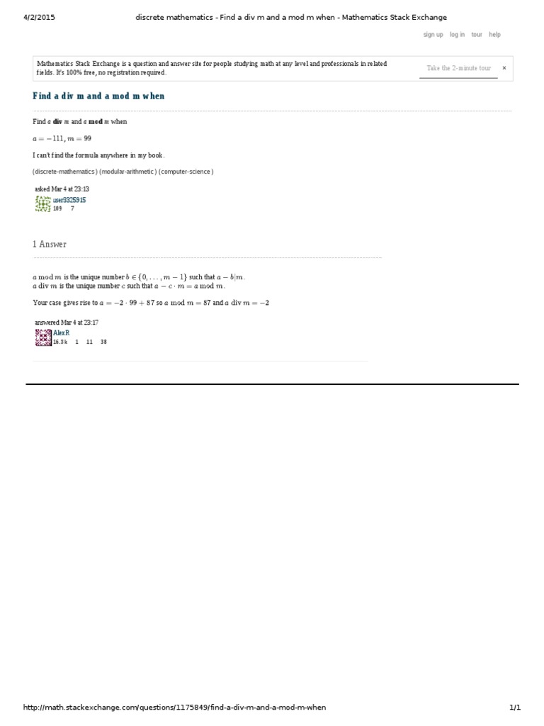 Discrete Mathematics - Find A Div M and A Mod M When - Mathematics ...