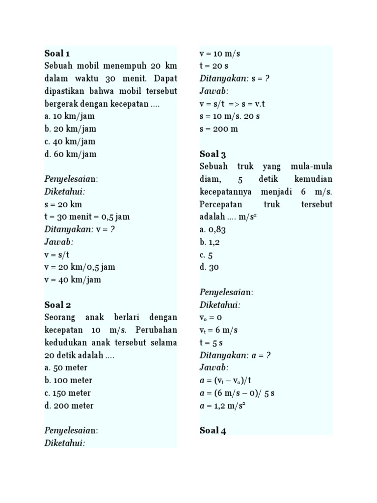 Soal Latihan Kinematika Gerak Lurus | PDF