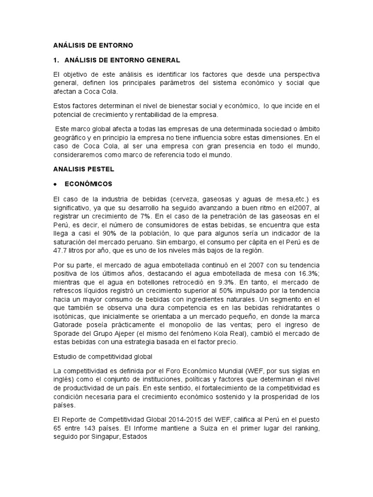 Análisis De Entorno De Coca Cola Pdf Coca Cola Refresco